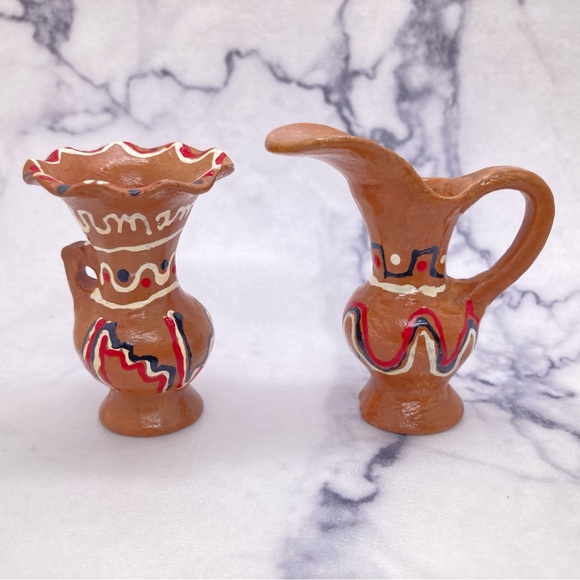 Art | Vintage Miniature Mini Redware Pottery Set Of 2 Made In ...
